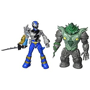 Power Rangers Dino Fury Battle Attackers 2-Pack Blue Ranger vs. Shockhorn Kicking Action Figure Toys with Accessory Inspired by TV Show Ages 4 and Up
