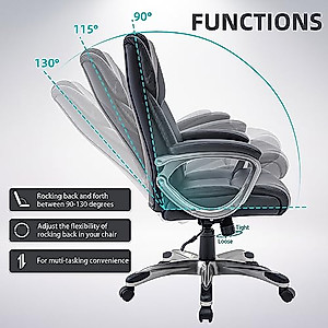 ICOMOCH Modern Soft Leather Ergonomic Executive Computer Boss Padding Armrest Swivel Desk Office Chair, Large, Black