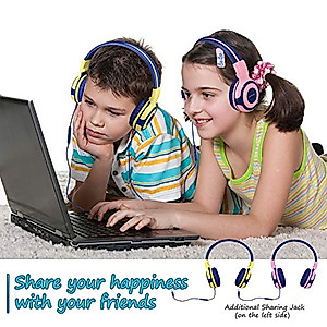 SIMOLIO Kids Headphones with Microphone, Headphones for Girls with 75dB,85dB,94dB Volume Limited & Share Jack, Durable Children Headphones, On-Ear Kids Headset for School/Plane Travel/Gift (Pink)