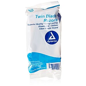 Dynarex DynaCare Twin Blade Razors, Disposable Unisex Razor with Two Blades Provides Smooth, Close Shave, Ideal for use Prior to Procedures or Tattoos, Blue, 1 Box of 50 Twin Blade Razors