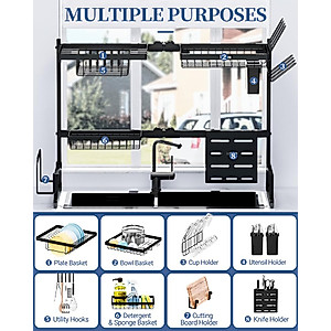 Kitsure Dish Drying Rack - Adjustable & Space-Saving Dish Rack（29.5-35.5in）, Over-The-Sink Dish Drying Rack, Multifunctional Kitchen Dish Drying Rack, Stainless Steel Dish Drying Rack