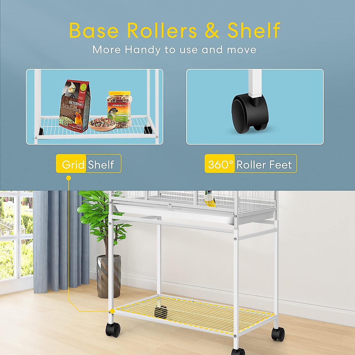 VIVOHOME 54 Inch Wrought Iron Large Bird Flight Cage with Rolling Stand for Parakeets Canaries Cockatiels Lovebirds Conures, White