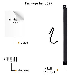 Wallniture Gourmet Kitchen Rail with 10 Hooks, Wall Mounted Wrought Iron Hanging Utensil Holder Rack with Black 17 Inch