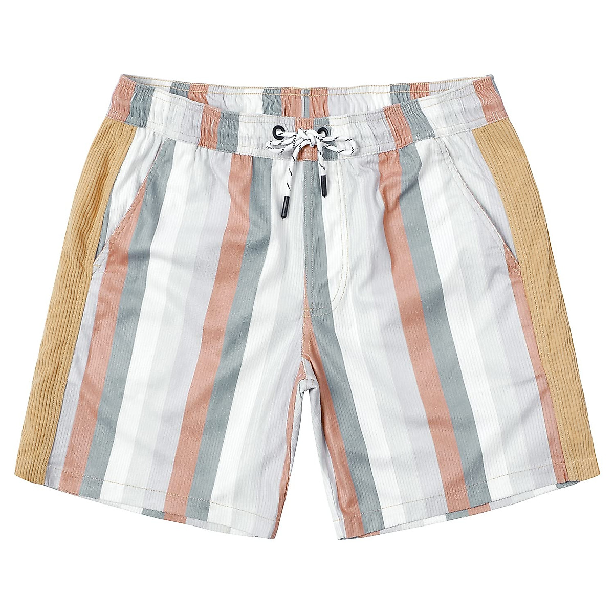 JOTOOK Men's Casual Drawstring Corduroy Shorts Elastic Waist Summer Shorts with Pocket Printed Shorts Medium Grey White Stripe
