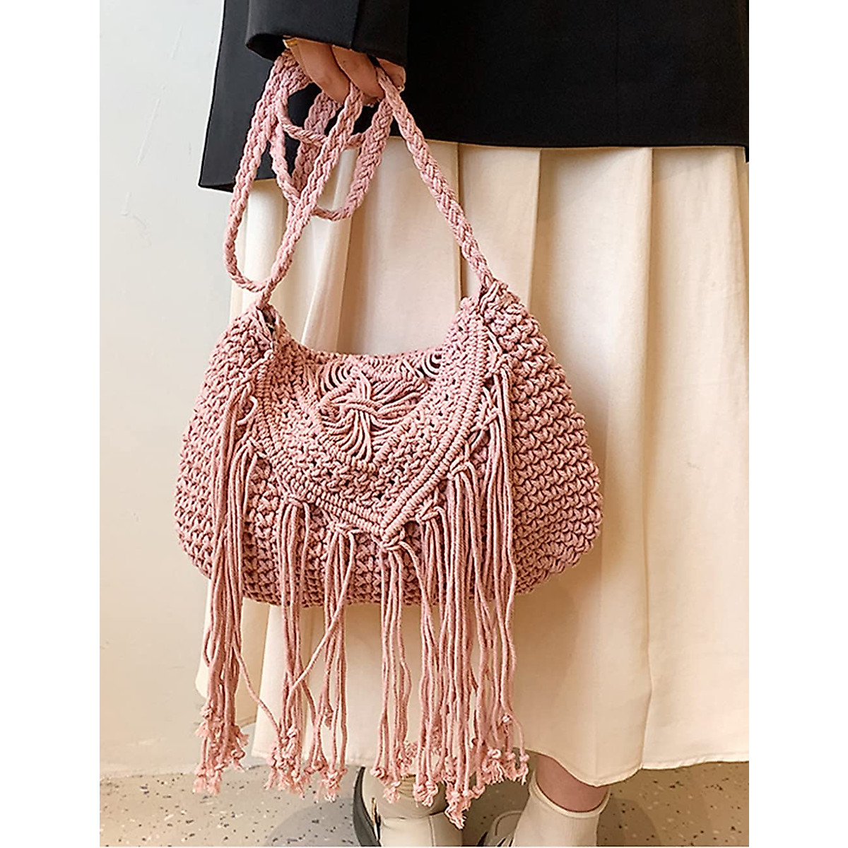 Crossbody Bag Purse Women Cute Hobo Bag Satchel Bag Summer Beach Bag Knit Bag Shoulder Bag Tassels Crochet Tote Handbags