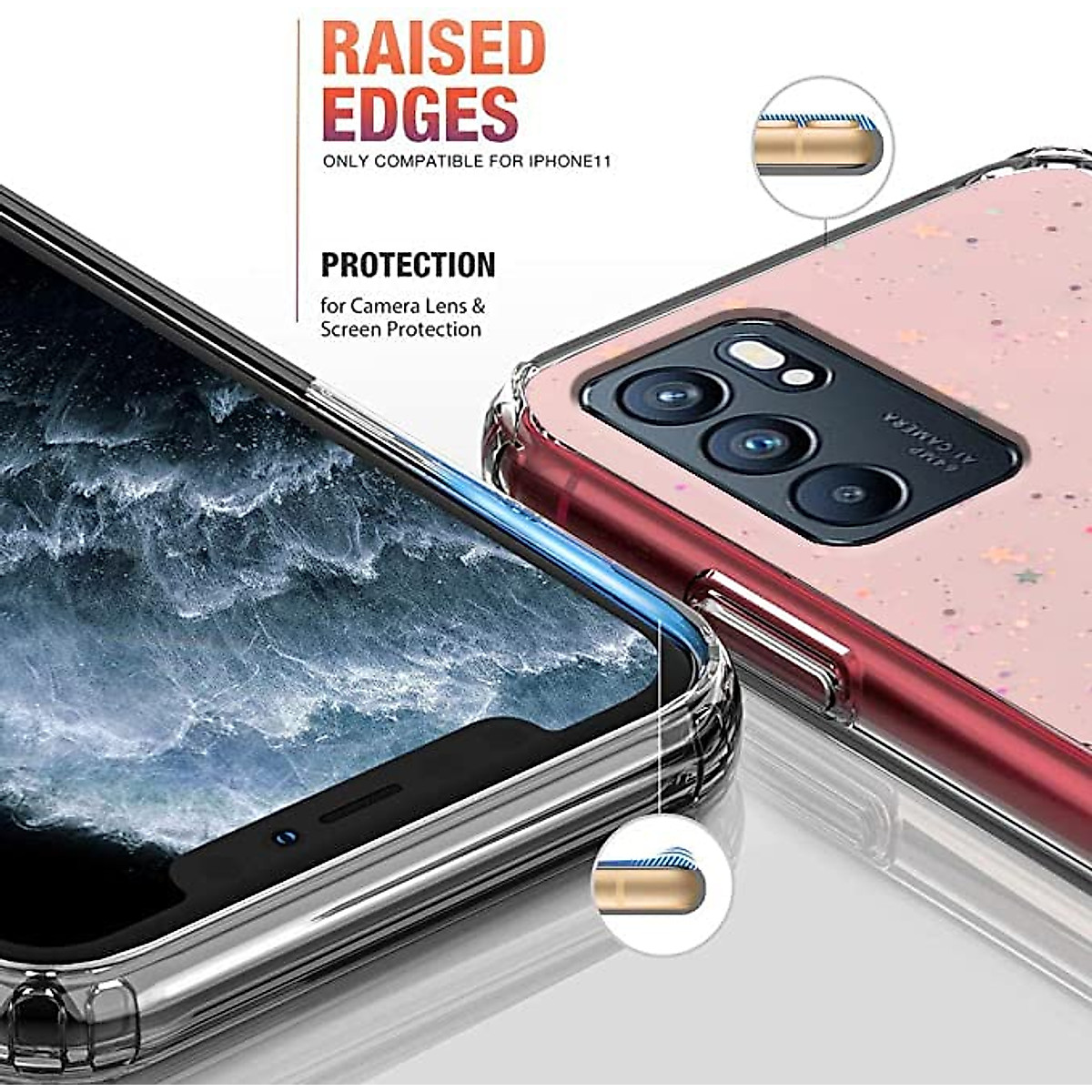 Compatible with Oppo Reno 6 5G Case Glitter Clear Green,Oppo Reno 6 5G Phone Case Silicone Transparent Soft TPU Women Girls Shockproof Protective Slim Cover (Pink)