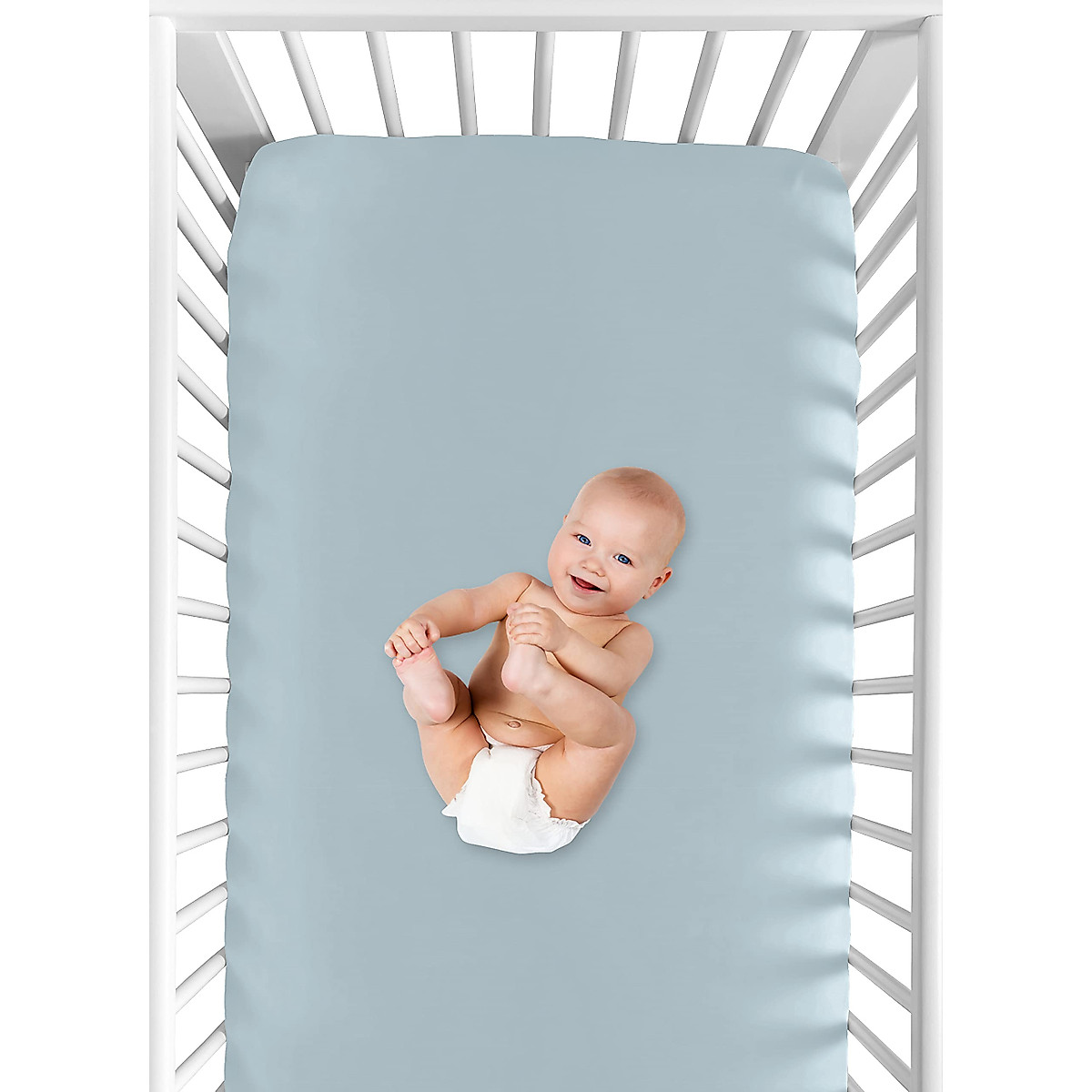 Sweet Jojo Designs Slate Blue Boy Fitted Crib Sheet Baby or Toddler Bed Nursery - Solid Color for The Construction Truck Green and Blue Transportation Collection