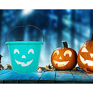 Teal Trick or Treat Pumpkin Halloween Bucket - 9 Inch Allergy and Gluten Friendly Jack-O-Lantern Candy Pail