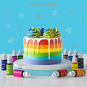 12 Color Cake Food Coloring Set, Food Grade Vibrant Food Color Liquid Dye Tasteless for Baking, Icing, Easter Egg, Fondant, Cooking, Slime Making DIY Supplies Kit - .35 Fl. Oz (10 ml) Bottles