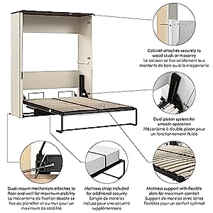 Bestar Lumina Full Murphy Bed with Desk, Sleeping Arrangement for Guest Room and Home Office, White Chocolate