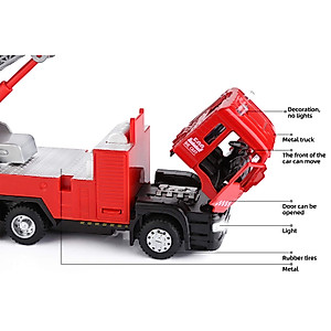 haomsj Metal Micro Fire Truck Extending Rescue Rotating Ladder Toy Truck for Boys 3 4 5 6 7 Year Old（Ladder Truck）