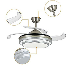 Yaminie Ceiling Fan with Lights, 36" Modern Chandelier Fan with Remote, 3 Speeds Reversible Retractable Fan, LED Dimmable Silent Fans Light for Dining Room Bedroom Living Room