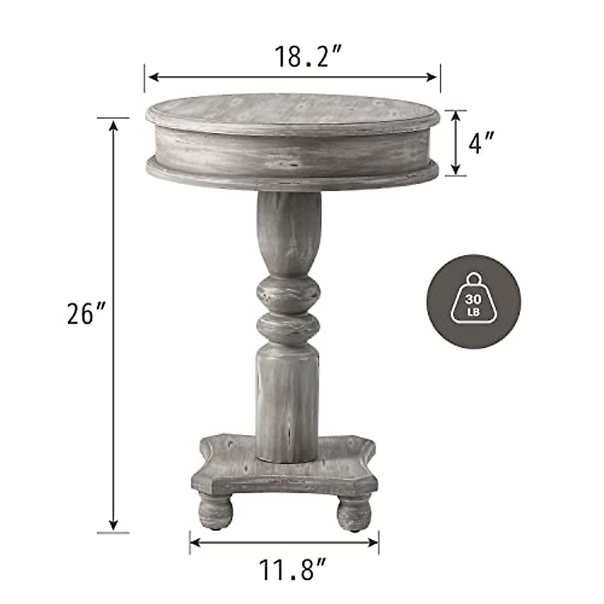 Koncemel Round Side Table, Rustic Gray Sofa End Table, MDF Accent Pedestal Table, Small Coffee Table for Livingroom, Bedroom, Balcony