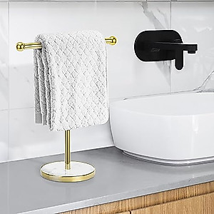 YINMIT Hand Towel Holder Stand, Bathroom Countertop Towel Rack with Marble Base, Freestanding Kitchen Towel Rack, Heavy Duty T-Shape Face Towel Stand for Bathroom, Kitchen, Vanity