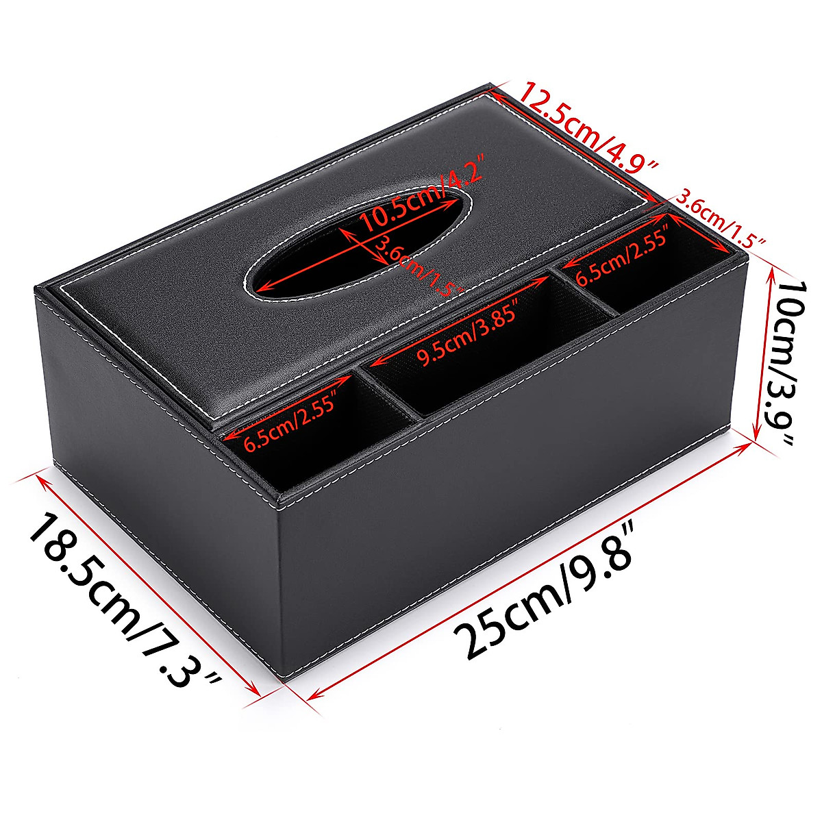 Sumnacon PU Leather Rectangular Tissue Box Cover - Multifunctional Tissue Box Holder with Stationery Remote Control Box, Decorative Tissue Pen Remote Organizer for Home/Office/Car/Restaurant, Black