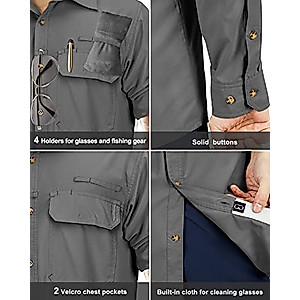 33,000ft Men's Long Sleeve Sun Protection Shirt UPF 50+ UV Quick Dry Cooling Fishing Shirts for Travel Safari Camping Hiking Grey