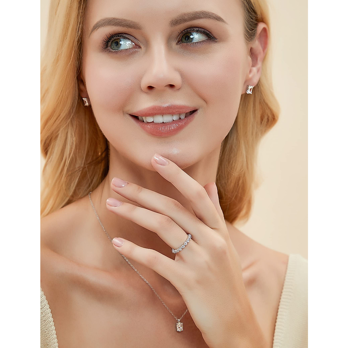 EAMTI 2mm 925 Sterling Silver Wedding Band Round Cubic Zirconia Full Eternity Stackable Engagement Ring for Women Size 6