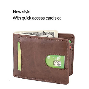 Mens Slim Front Pocket Wallet ID Window Card Case with RFID Blocking - Coffee with Quick Slot