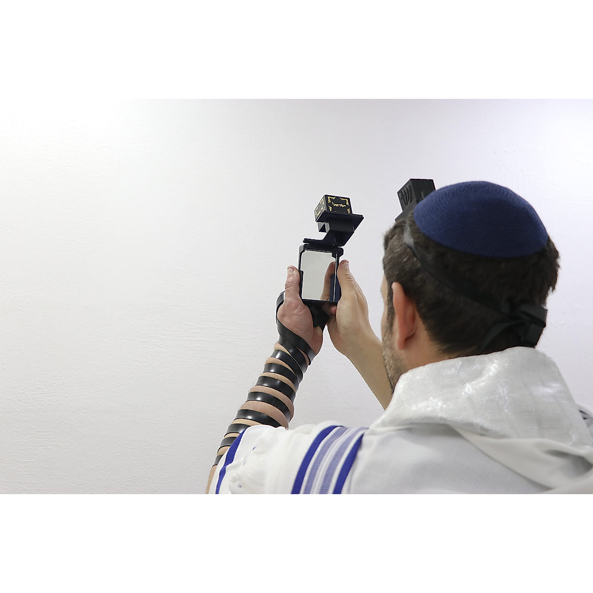 Ataret Judaica decorative plastic tefillin boxes, head and hand set for the right, Rashi (Shidlech) (size 34, black)