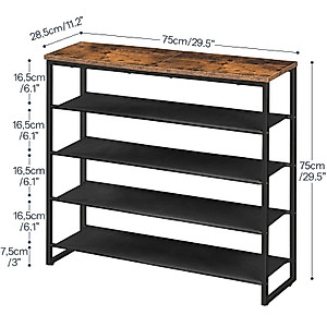 HOOBRO Shoe Rack, 5 Tier Shoe Storage Organizer with 4 Oxford Fabric Shelves and Top Panel, Holds 16-20 Pairs of Shoes, for Entryway and Closet, Industrial, Rustic Brown BF50XJ01