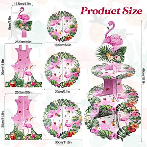 Rainmae 3 Tier Pink Flamingo Cupcake Stand, Hawaiian Theme Cupcake Holder, Luau Aloha Cake Holder Decorations, Dessert Tower Tropical Supplies Baby Shower for Summer Pool Beach Birthday Party Supplies