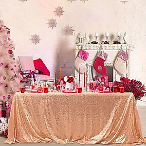Rectangle 60X120 inch Rose Gold Sequin Table Cloths for Parties, Glitter Shiny Overlay Cover Fitted 6 FT Food Dessert Cake Tables for Birthday Wedding Baby Shower Holiday Reception Decoration