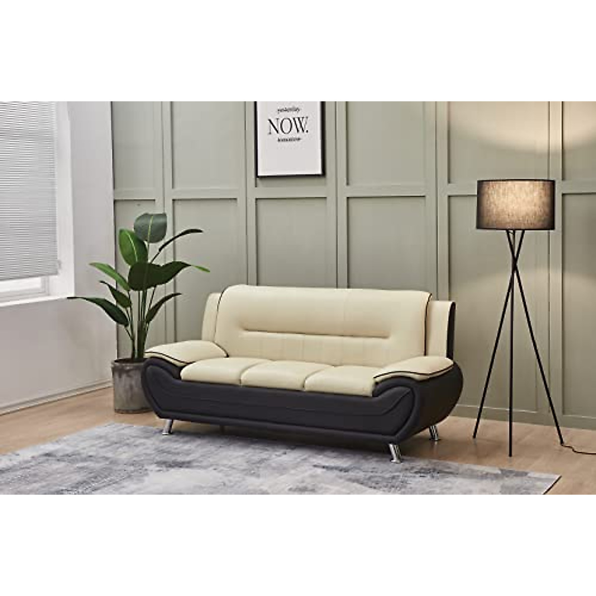Kingway Faux Leather Living Room Sofas, 6 SEAT, Beige/Black