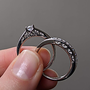 TwoBirch Vintage Bridal Set with 18k White Gold Plating over Solid Sterling Silver with AAA+ Cubic Zirconia (Size 5)