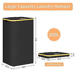 Laundry Hamper with Wheels, 100L Large Laundry Basket with Lid, Rolling Laundry Hamper with Removable Bag, Collapsible Clothes hamper for Bedroom Laundry Room Dorm (Black)
