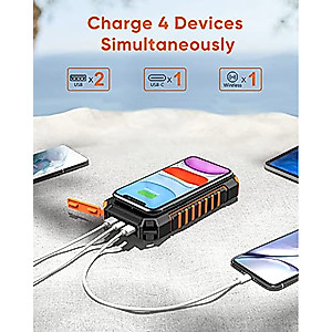 Riapow Solar Power Bank 26800mAh, Wireless Portable Charger Fast Charge 3.0A Solar Charger External Battery with 4 Outputs & Flashlight Phone Chargers for Phone, Tablet and Camping Outdoors