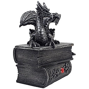 Mythical Guardian Dragon Trinket Box Statue with Hidden Book Storage Compartment for Decorative Gothic & Medieval Décor and Figurines As Jewelry Boxes or Fantasy Gifts for Office Study-Library