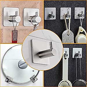 OUKALU Self-adhesive Towel Hooks Wall Hooks Hangers Anti-Skid Heavy-duty Waterproof Stainless Steel Hook for Hanging Kitchen Robe Bathroom Towel Home Stick on Wall (4 Packs)