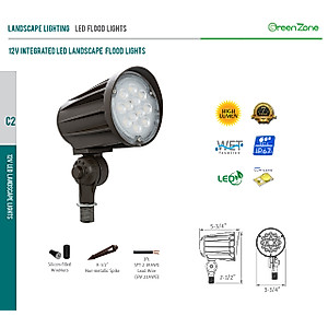 Westgate WG LED 12 Volt Outdoor Landscape Garden Bullet Flood Lights - Path Walkway Lawn Spotlights - Wire/Spike Accessories Included (24W 5000K Cool White Bronze)