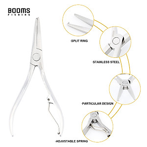 Booms Fishing SR4 Fishing Split Ring Pliers,Stainless Steel Tackle Split Ring Pliers,Saltwater Resistant Fishing Tools, 100PCS Split Rings Included