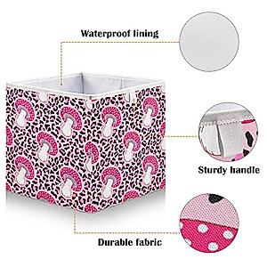 Mushrooms on Crazy Leopard Background Cube Storage Bin, Collapsible Storage Box Bins with Cubes, Foldable Fabric Baskets Bins for Shelf,Closet Cabinet,Home Organization, 11.02 x 11.02 x 11.02 inch