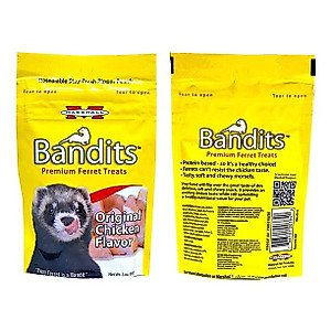 Petlewa MarshalBandits Premium Ferret Treats Variety Pack - 5 Flavors Chicken, Raisin, Peanut Butter, Banana, and Meaty Bacon - 3 Ounces Each 5 Total Pouches