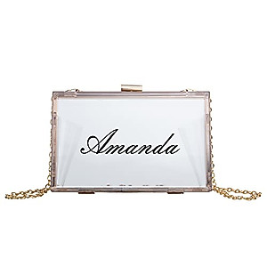 Personalized Acrylic Bag, Women Clutch Purse, Shoulder Handbag, Gifts for Birthday Party, Wedding and Anniversary (Transparent), Gold