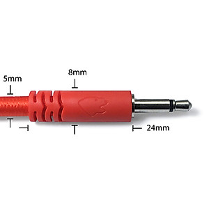 PolarNoise Eurorack Patch Cables - 5 Nylon Braided 0.14 Inch mini jack mono cables for Modular Synths (72 Options) Red 12 Inch