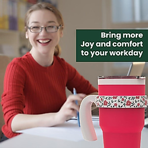 for YETI Handle 30 oz Tumbler, Compatible for YETI 30 oz Tumbler Handle and YETI Cup Holder, Handle for YETI 30 oz Tumbler with Anti-Scratch Pink Floral Design for Girls Woman, White, 1 Pack