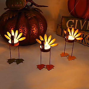Decorative Candle Holder Thanksgiving Turkey Decorations Set of 3, Metal Turkey Home Decor Accent Rustic Tealight Candle Holder Centerpiece for Dining Room Table, Coffee Table Decor