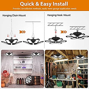 GDNZDUTS 2-Pack Garage Light, 160W 16000LM-6500K Deformable LED Garage Light with Plug, Linkable Garage Lights Ceiling LED with 6 Adjustable Panels for Garage Basement Workshop Built-in ON/Off Switch