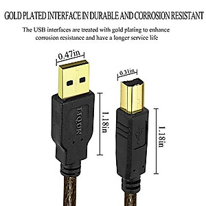 Printer Cable 15 Feet, USB A to B Cable USB 2.0 A Male to B Male Printer Scanner Cord High Speed Shielded Compatible with HP, Canon, Brother, Epson, Xerox, Samsung etc