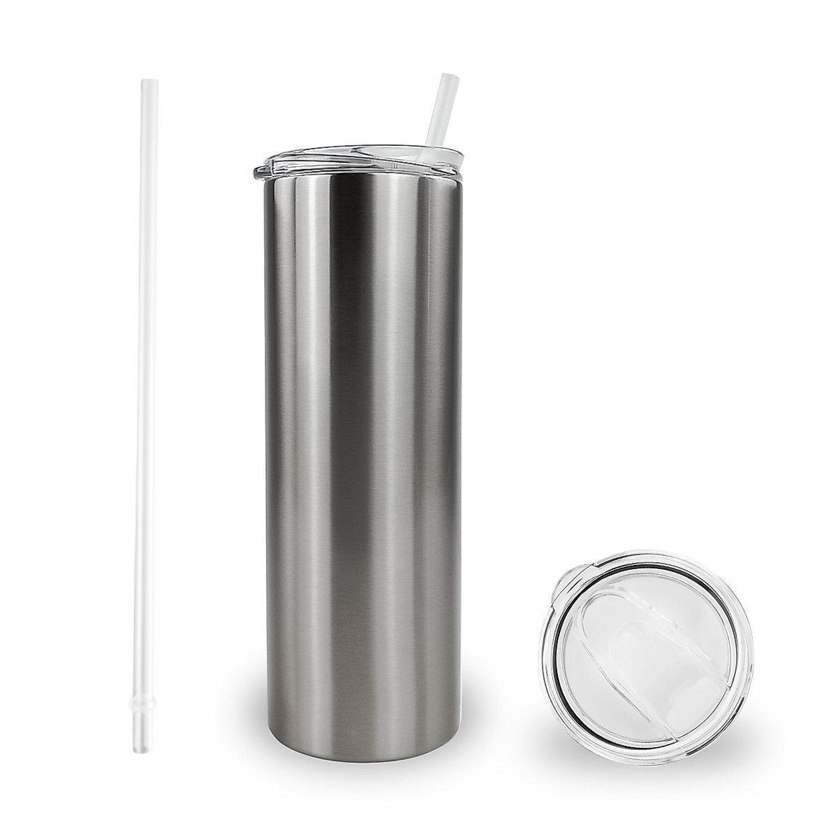 Hogg 20 oz Sublimation Tumblers Clear (24 Units) - Silver, Sublimation Blanks, Bulk Tumblers with Lids and Straws, 20oz Skinny, Blank Cups