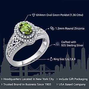 Gem Stone King 1.36 Cttw Green Peridot Engagement Ring In 925 Sterling Silver | Gemstone Birthstone | Oval 6X4MM | Wedding Anniversary Promise Ring For Women | Available In Size 5, 6, 7, 8, 9