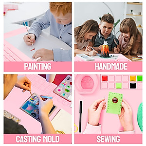 Silicone Art Mat, Silicone Mats for Crafts - Silicone Painting Mat with A4 Cutting Mat, Silicone Artist Mat with Cup for Art, Handmade, Crafts, Sewing and Scrapbooking (Pink)