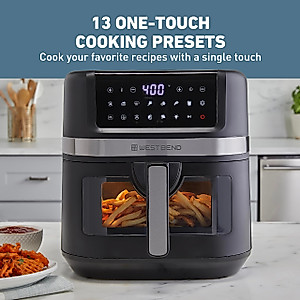 West Bend Air Fryer 7-Quart Capacity with Digital Controls View Window and 13 Cooking Presets, Nonstick Frying Basket, 1700-Watts, Black