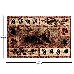 Masada Masada Rugs Kodiak Collection 6'x9' Cabin/Lodge Area Rug with Bear and Cub Scene