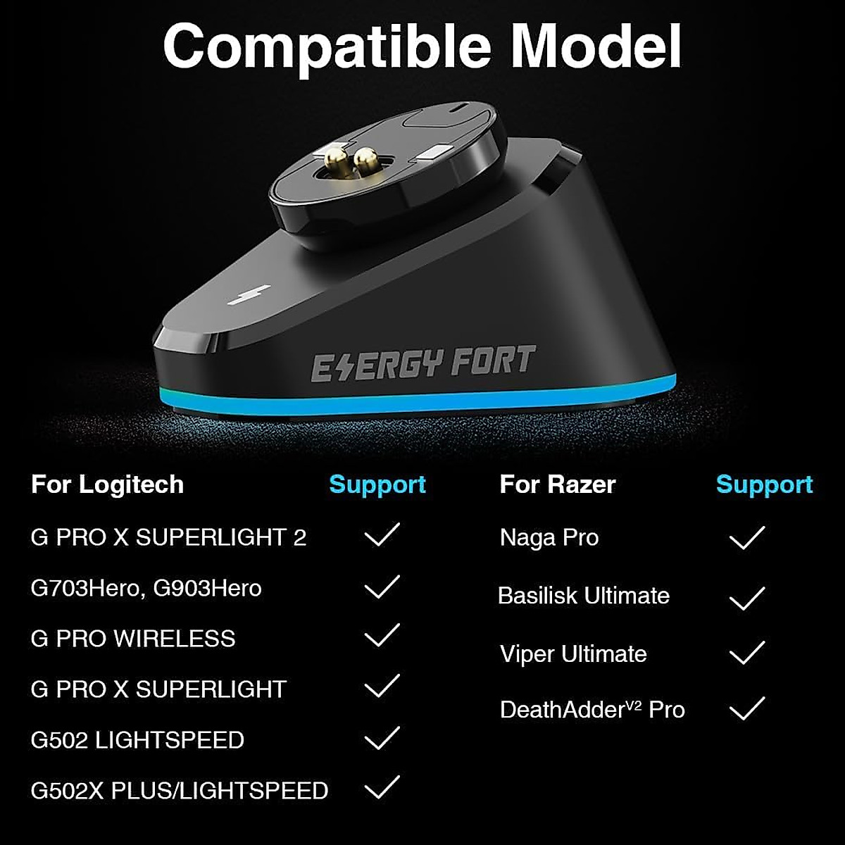 BRIMFORD Charging Dock for Logitech Computer Mouse G Pro X Superlight, G502/G502X/G502X Plus Lightspeed,G703,G903, RGB Mice Wireless System, 2 USB Slots