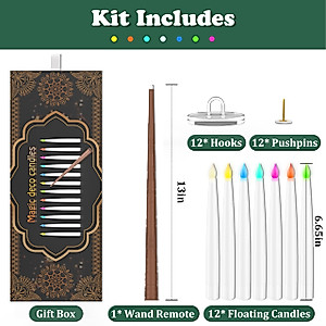 Color Changing Floating Candles with Magic Wand Remote, Christmas Decorations Magical Hanging Candles, 12Pcs Flameless Taper Candle with Multi-Color Battery Operated Window Candles for Christmas Decor