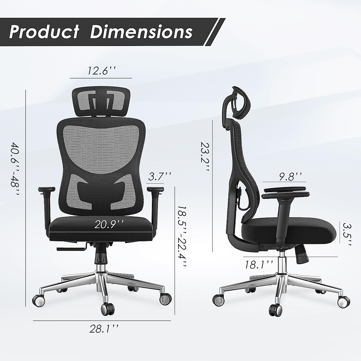 Soohow Ergonomic Mesh Office Chair, Computer Desk Chair Ergonomic, High Back Office Chair with Headrest, Adjustable Lumbar Support and 3D Armrests.